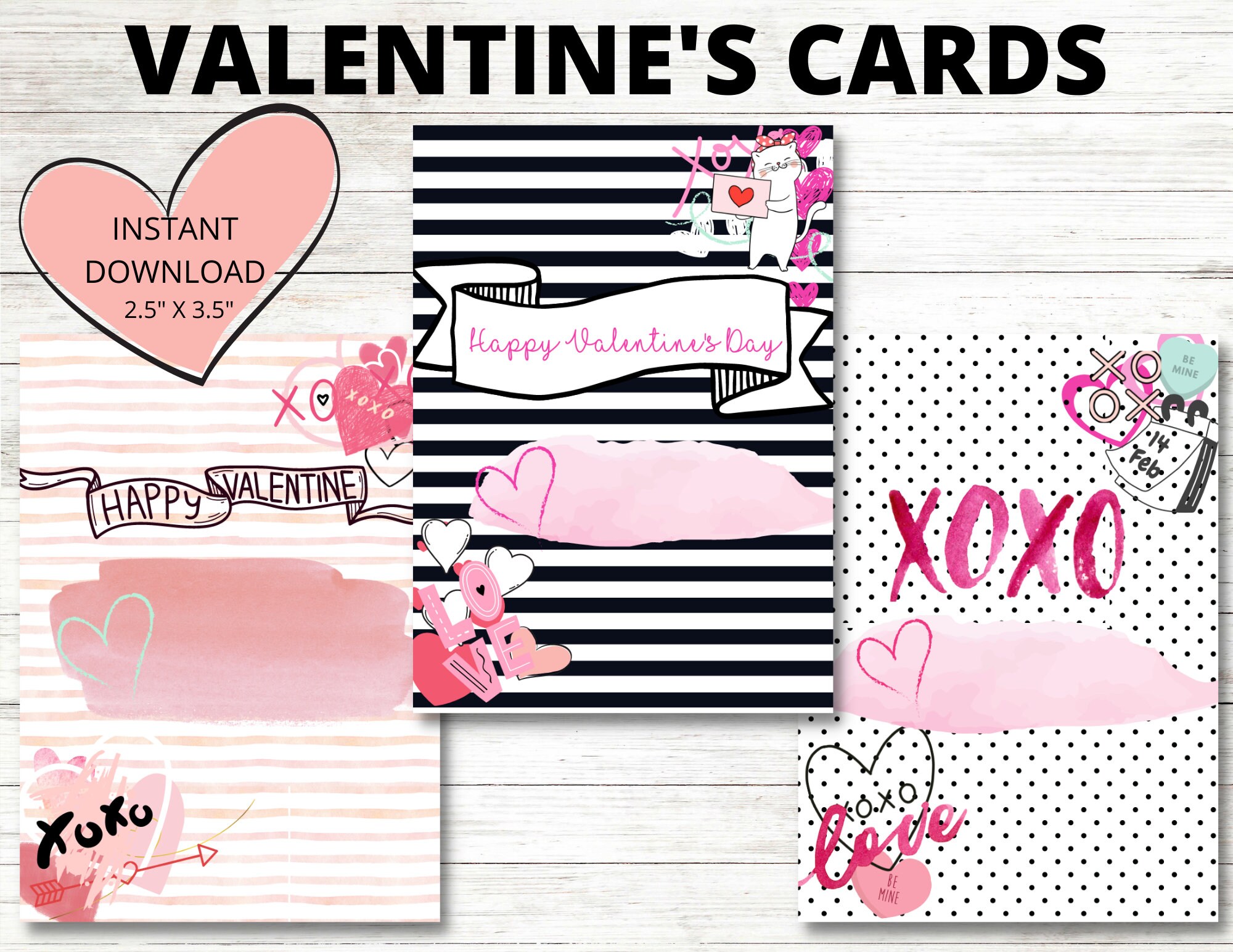 Valentine's Day Cards, Black, White and Pink, XOXO Cards, School Cards ...