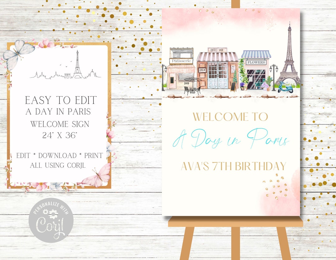 Paris Welcome Sign, Poster, French, A Day in Paris, Birthday Party ...