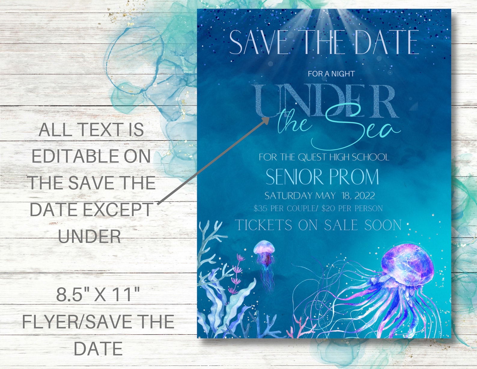 Under the Sea Invitation and Ticket Set, Editable, Flyer, Save the Date ...