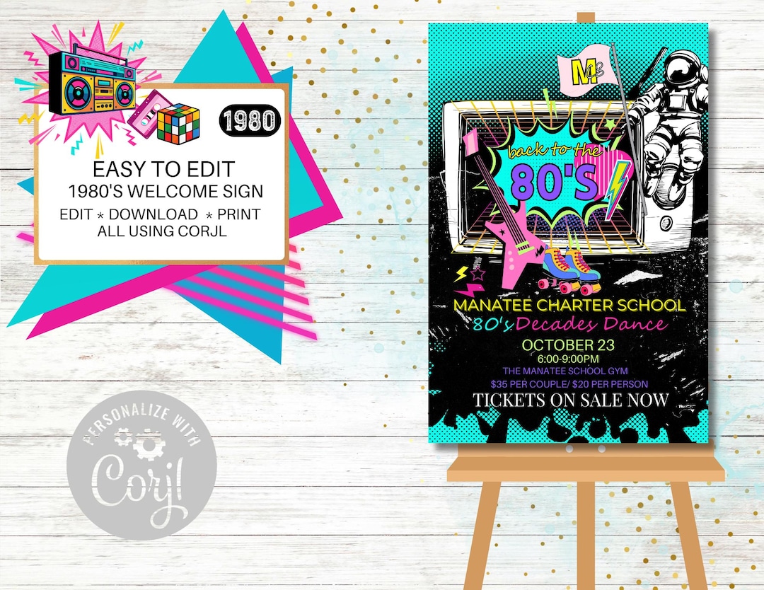 80's Decades Dance Welcome Sign, Party Sign, Prom, School Dance ...