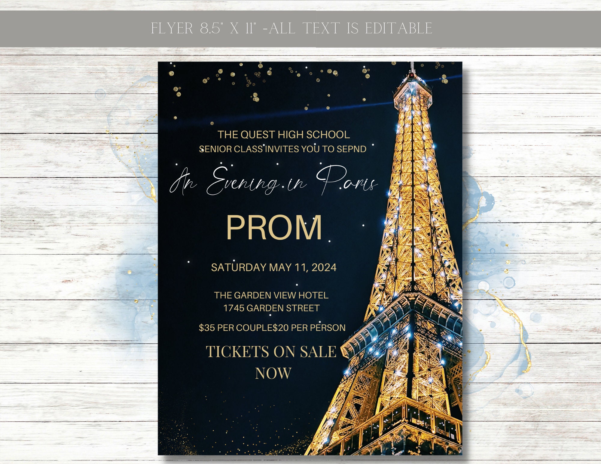 A Night in Paris Invitation and Flyer Set, Prom, Homecoming, School ...
