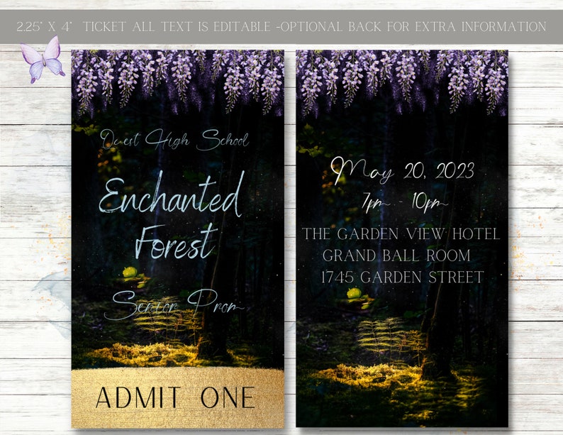 Enchanted Forest Invitation and Ticket Set Flowers Prom - Etsy