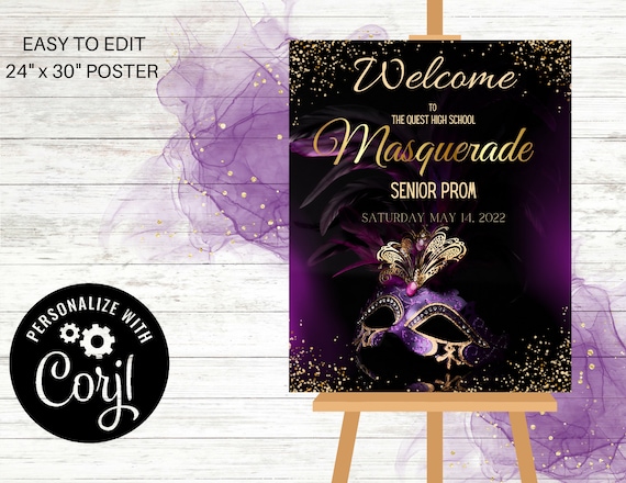 Masquerade Dance Welcome Sign Poster Editable Birthday - Etsy
