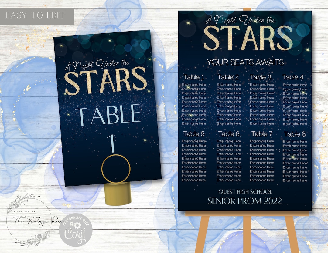 A Night Under the Stars Seating Chart Sign, Table Numbers, Under the ...
