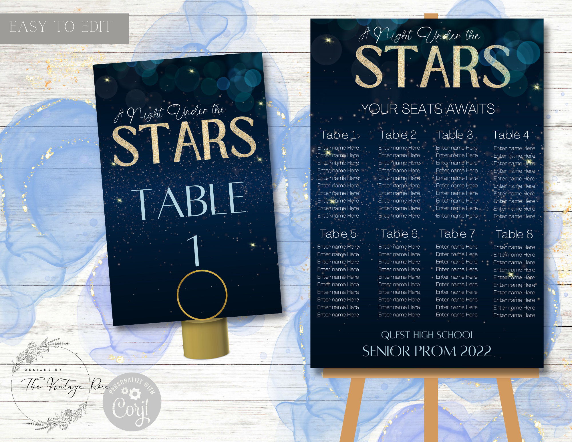 A Night Under the Stars Seating Chart Sign, Table Numbers, Under the ...