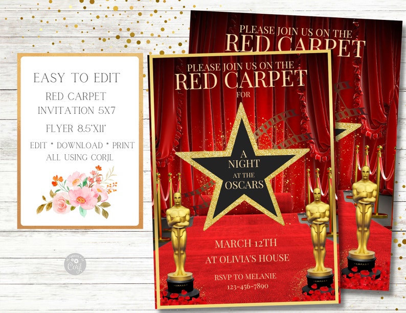 Red Carpet Invitation and Flyer Set/sign, Night at the Oscars, Movie ...