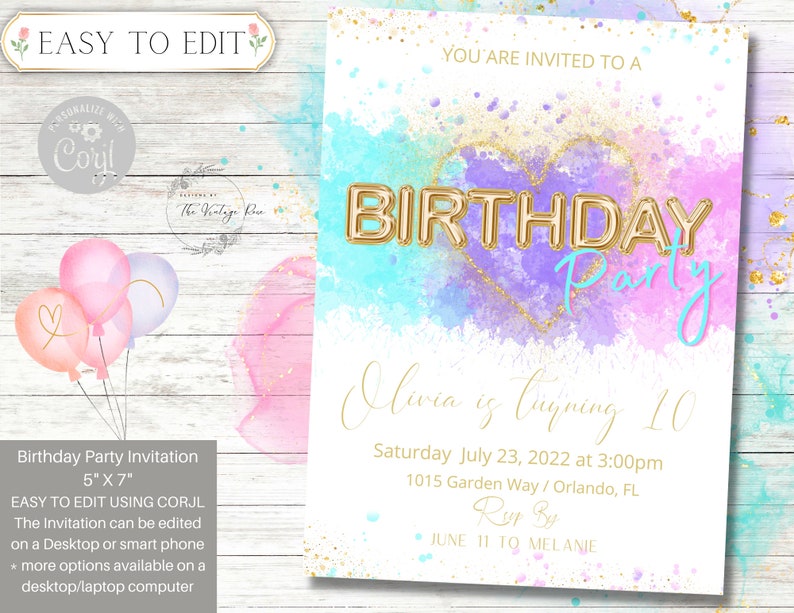 Colorful Birthday Party Invitation Rainbow Pastel - Etsy