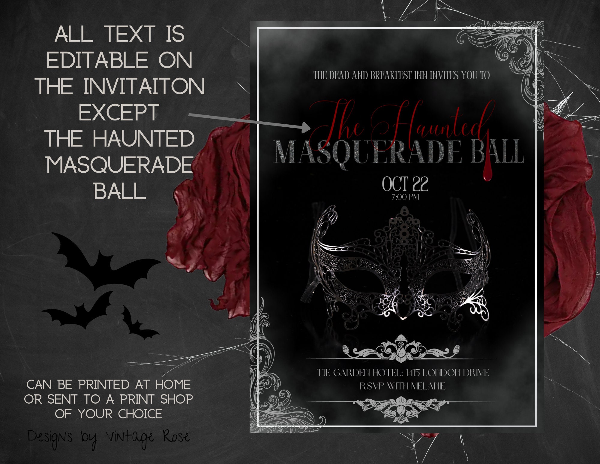 Haunted Masquerade Ball Invitation, Editable, Corjl, Halloween ...