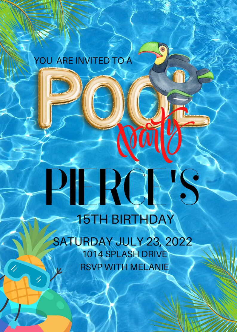 Pool Party Invitation, Editable, Birthday Party, Summer Party, Backyard ...