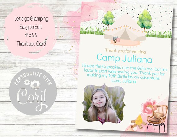 Glamping Thank You Cards Editable Camp Thank You Cards - Etsy
