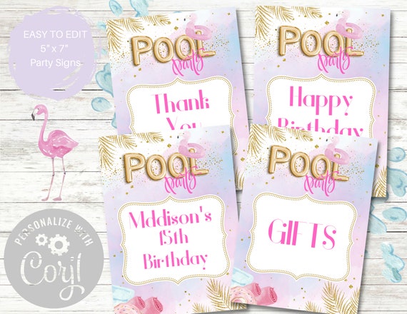 Pool Party Signs Editable Birthday Party Summer Party - Etsy