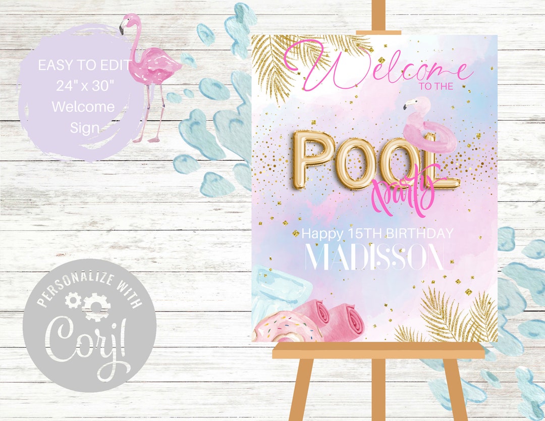 Pool Party Welcome Sign, Editable, Birthday Party, Summer Party ...