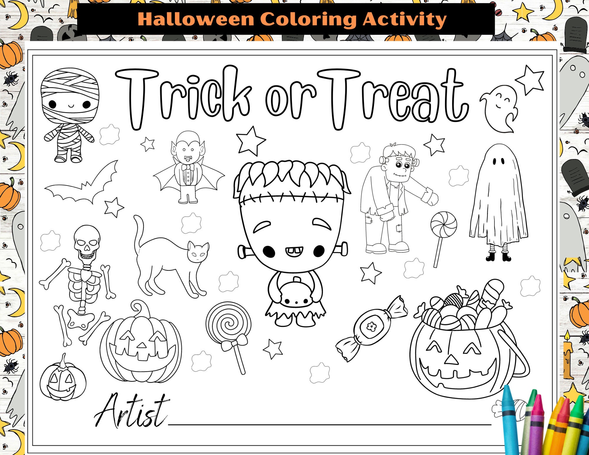 Kids Halloween Coloring Activity Pages Kids Coloring - Etsy