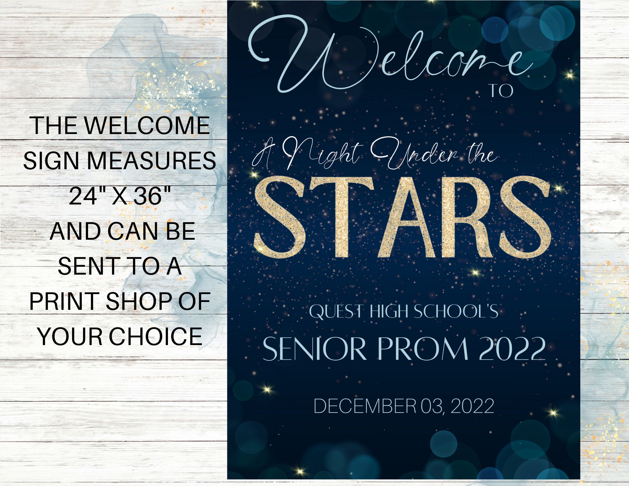 A Night Under the Stars Welcome Sign, Poster, Under the Stars Prom ...