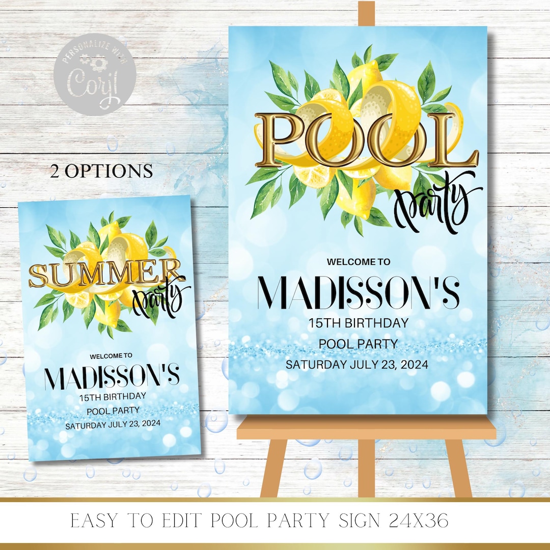 Pool Party Sign Lemon, Summer Birthday, Girls Birthday, Backyard Party ...