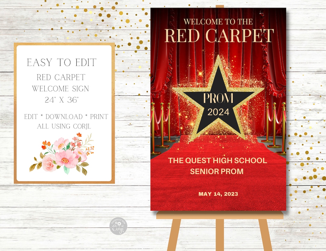 Red Carpet Welcome Sign, Poster, VIP Pass, Hollywood, Lights-camera ...