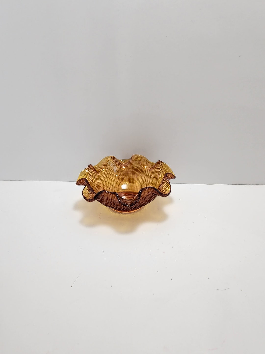 Amber Ruffled Edge Orange Depression Glass Bowl - Amber Glass - Amber ...