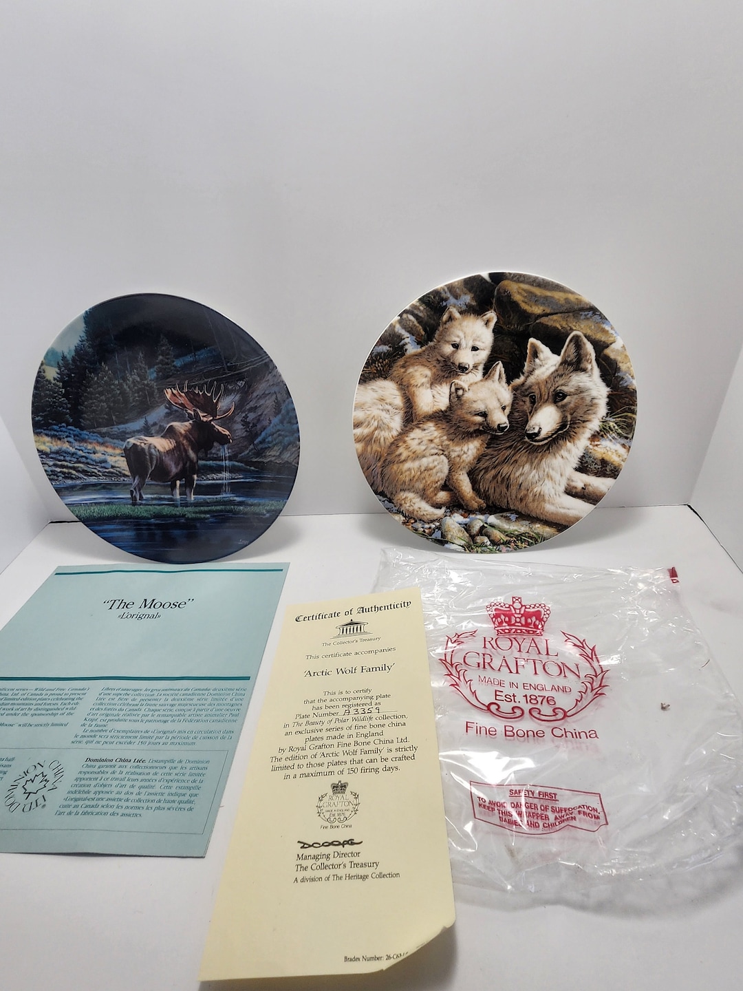 Wildlife Collectors Plates Artic Wolf Family and the Moose - Royal ...