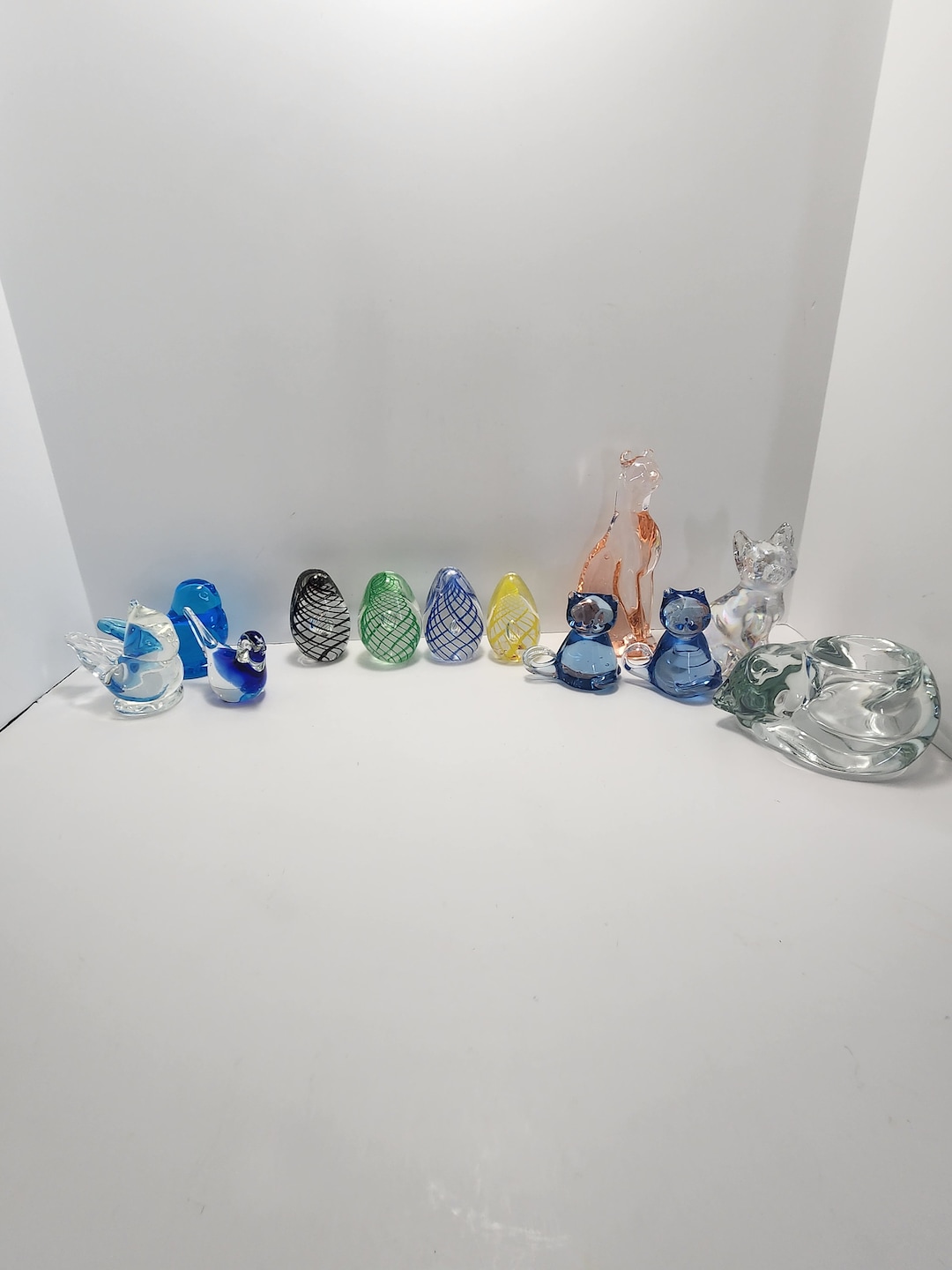 Animal Glass Sculptures - Cats - Birds - Eggs - Paperweights - Vintage ...