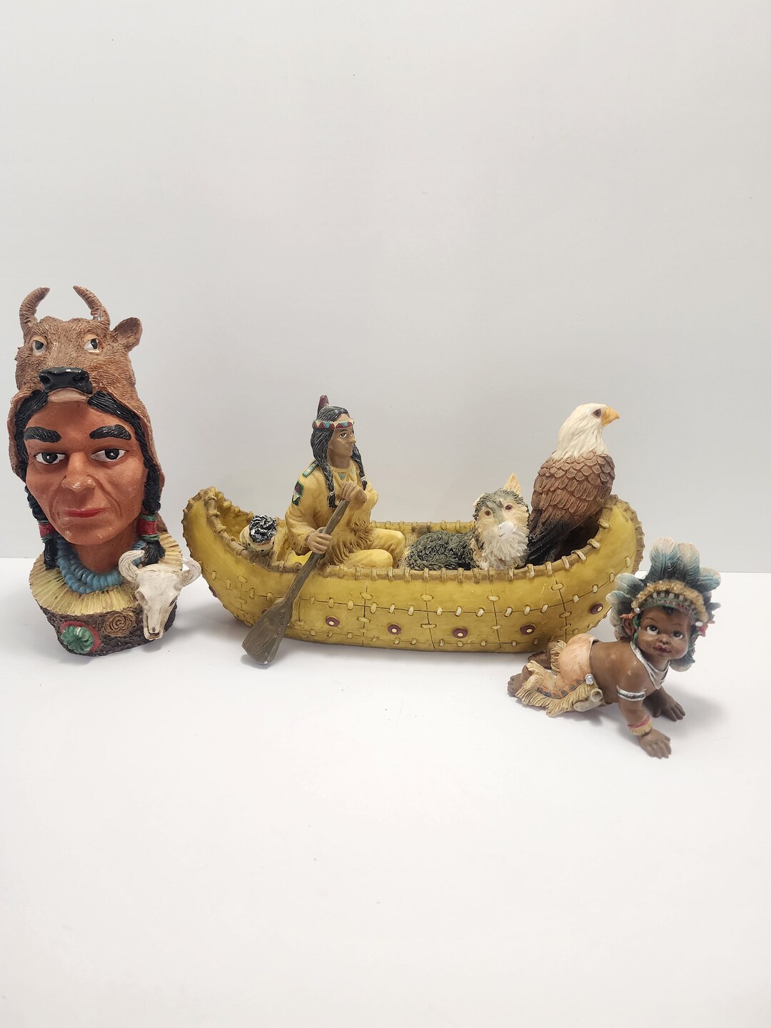 Vintage Native American and Wildlife Statues Native American Wolf ...