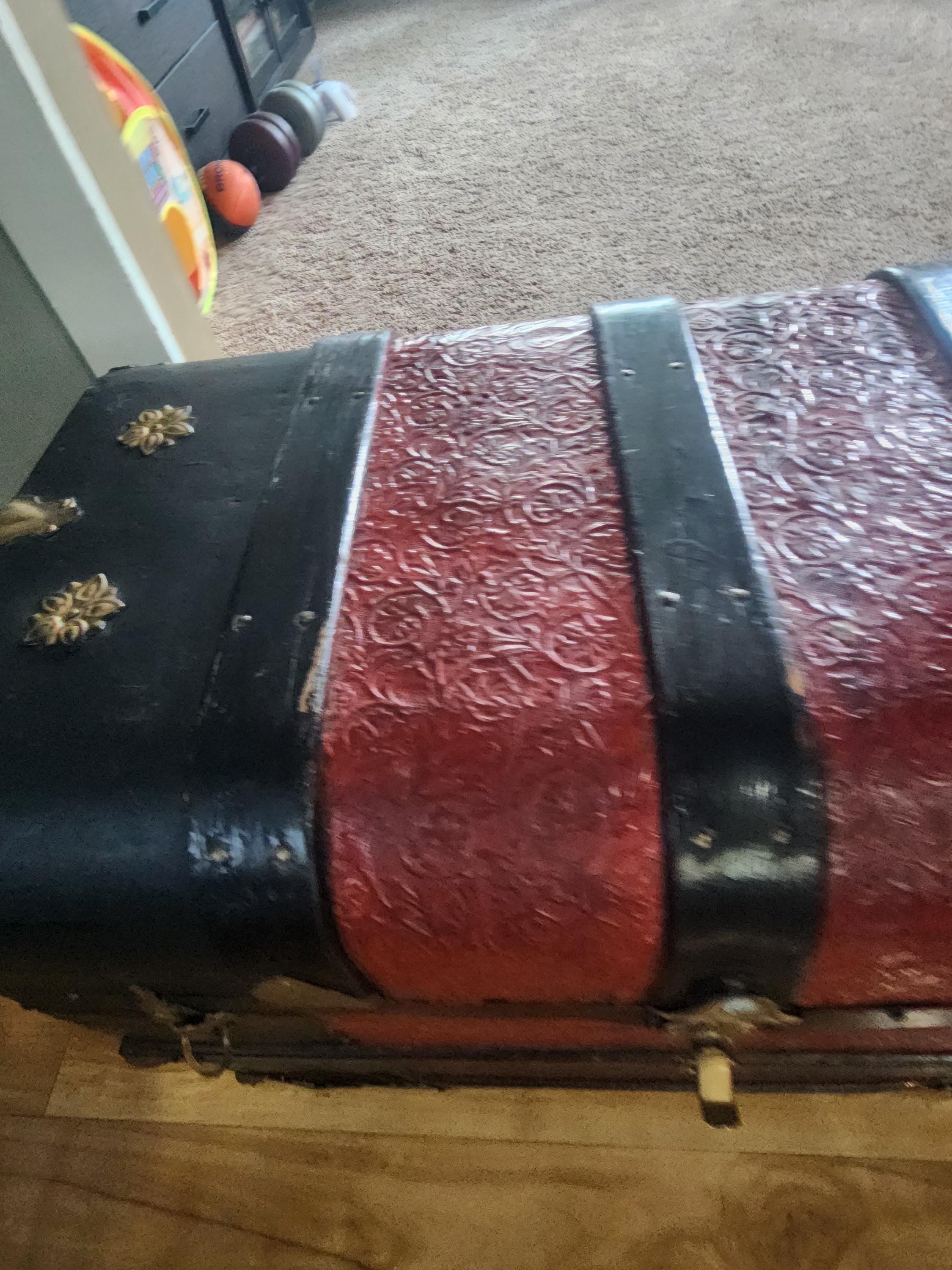 19th Century Antique Red Steamer Camel Hump Trunk Chest - Camel Hump ...