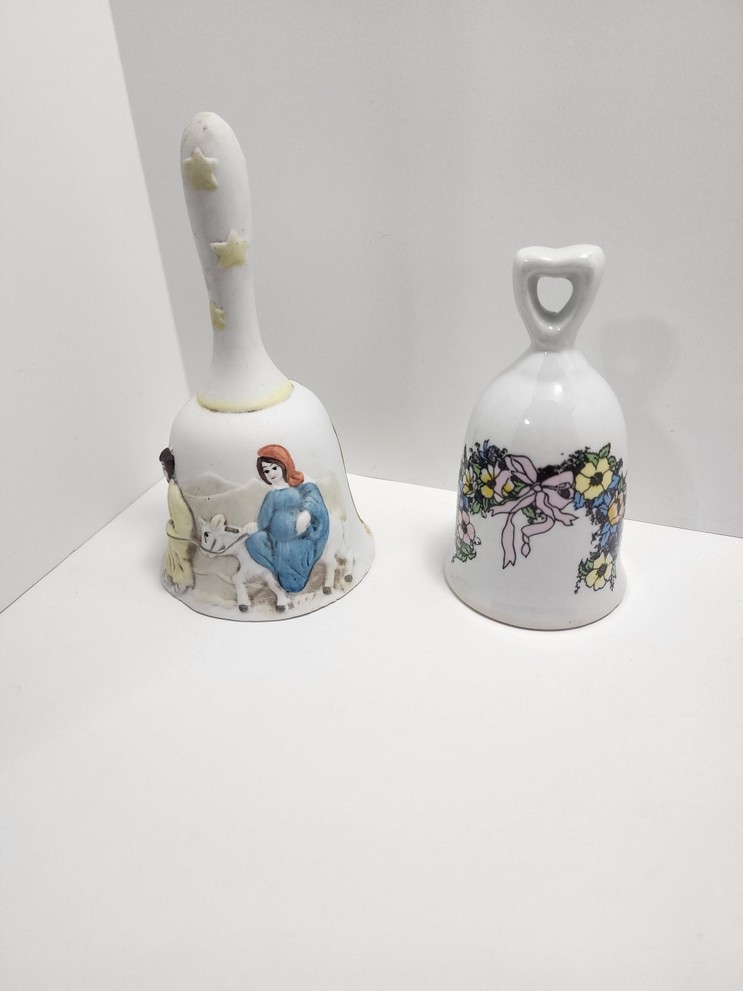 Vintage Ceramic Glass Bells - Nativity Bell - Christmas Bell - Glass ...