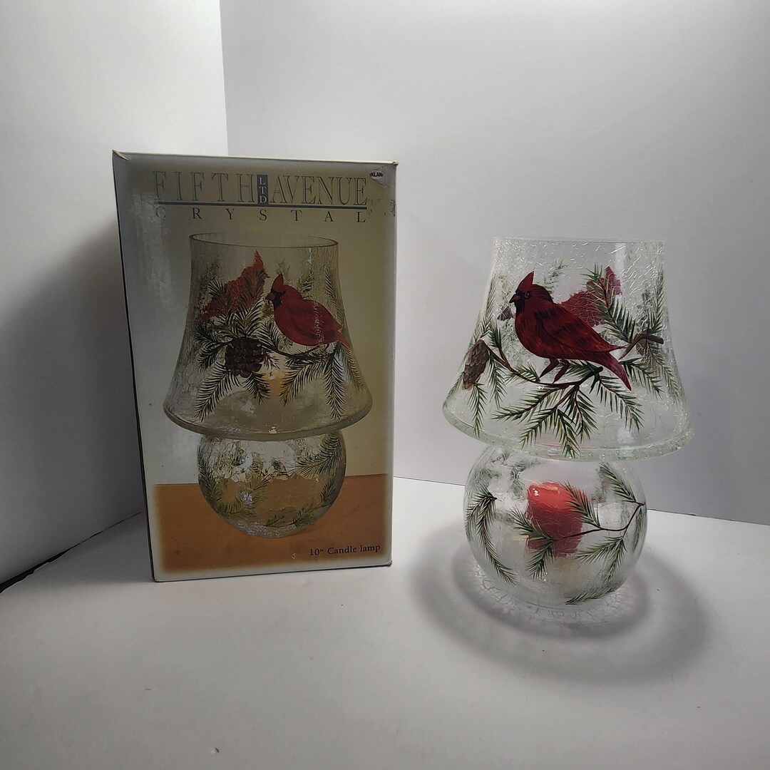 1990's Vintage Crystal Cardinals Hand-painted Glass Candle Lamp ...