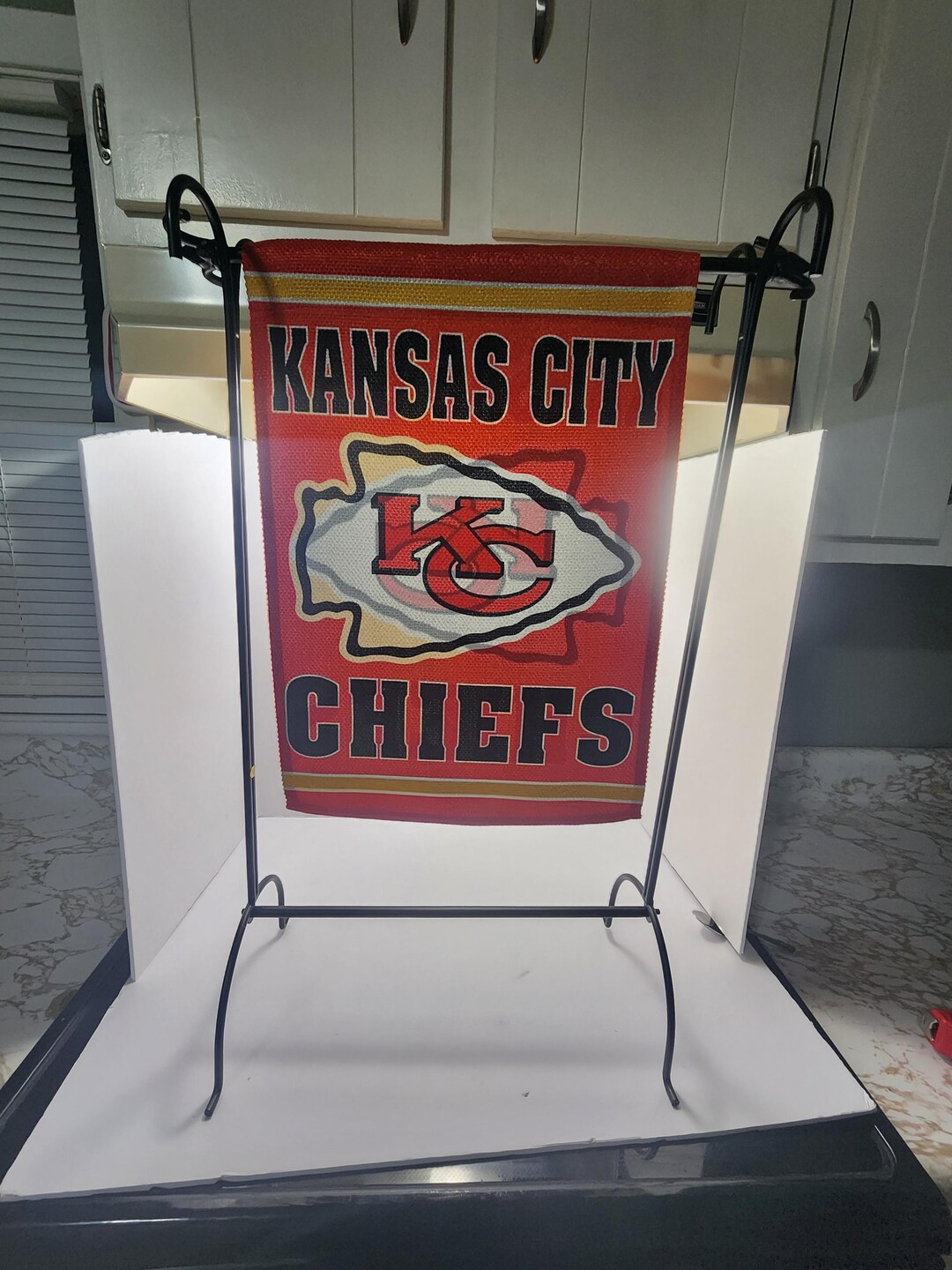 Kansas City Chiefs NFL Outdoor Decor Double Sided Flag With Metal Stand ...