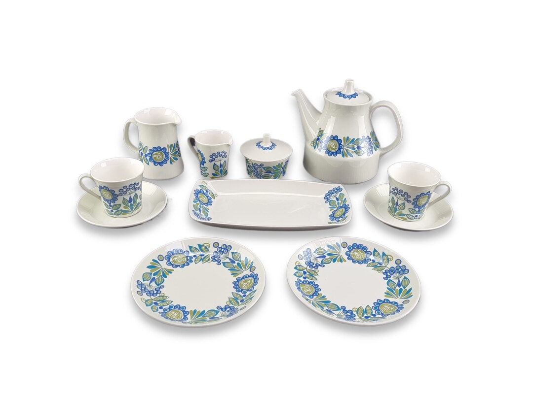 Tea Set, Tor Viking, Figgjo Flint, Norway, Cups, Creamer, Sugar Pot ...