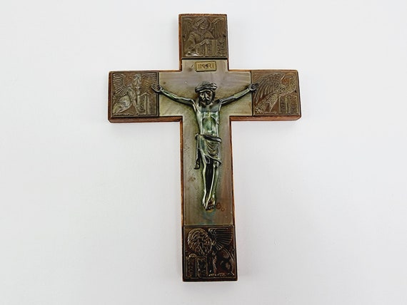 Wooden Cross With Brass Plates Evangelist Cross Tetramorph - Etsy