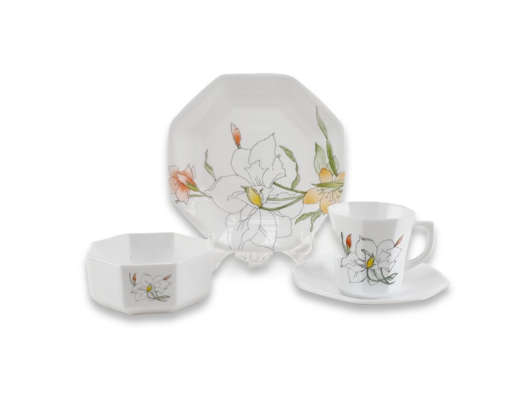 Arcopal Octime Fleurs, France, Breakfast Set, Vintage Dinnerware ...