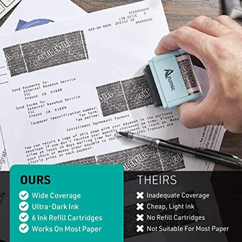Identity Protection Roller Stamps, Including 6-pack Refills Designed for Secure Confidential ID ...