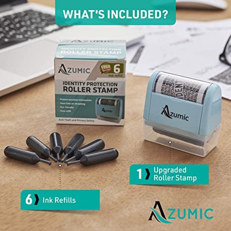Identity Protection Roller Stamps, Including 6-pack Refills Designed for Secure Confidential ID ...