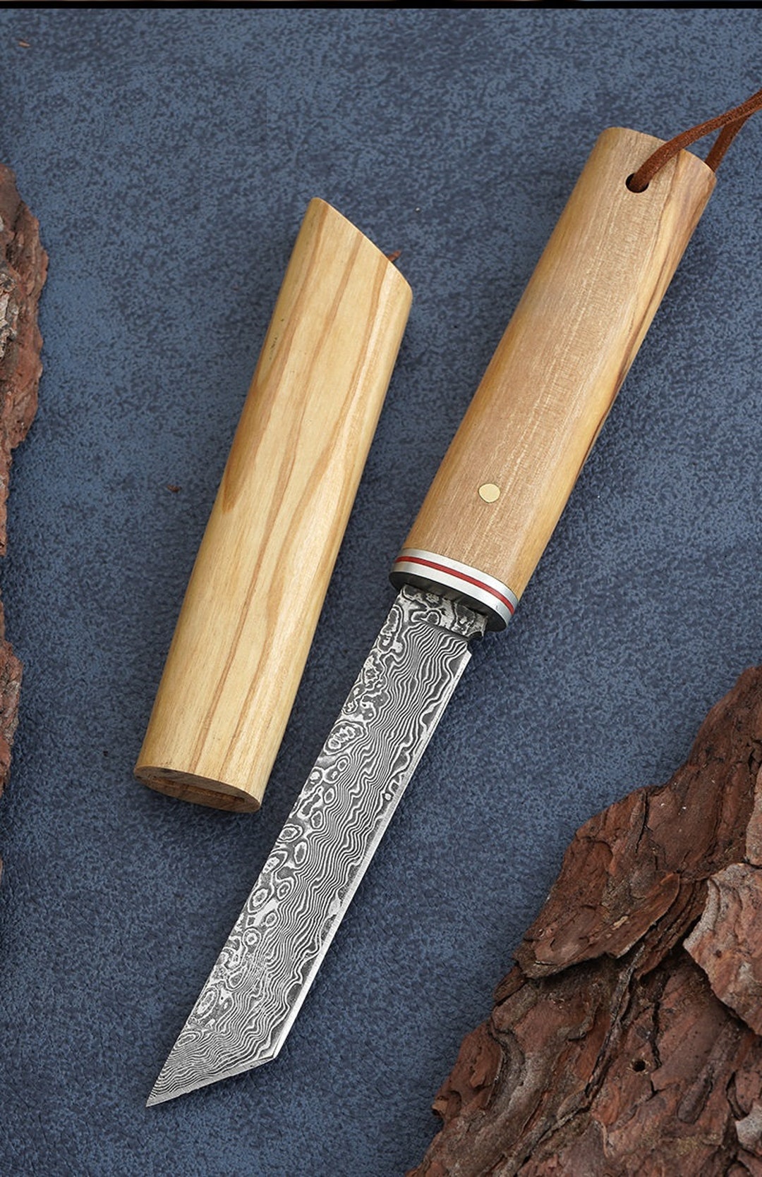 Handcrafted Damascus Tanto Knife Olive Wood Handle and Sheath - Etsy