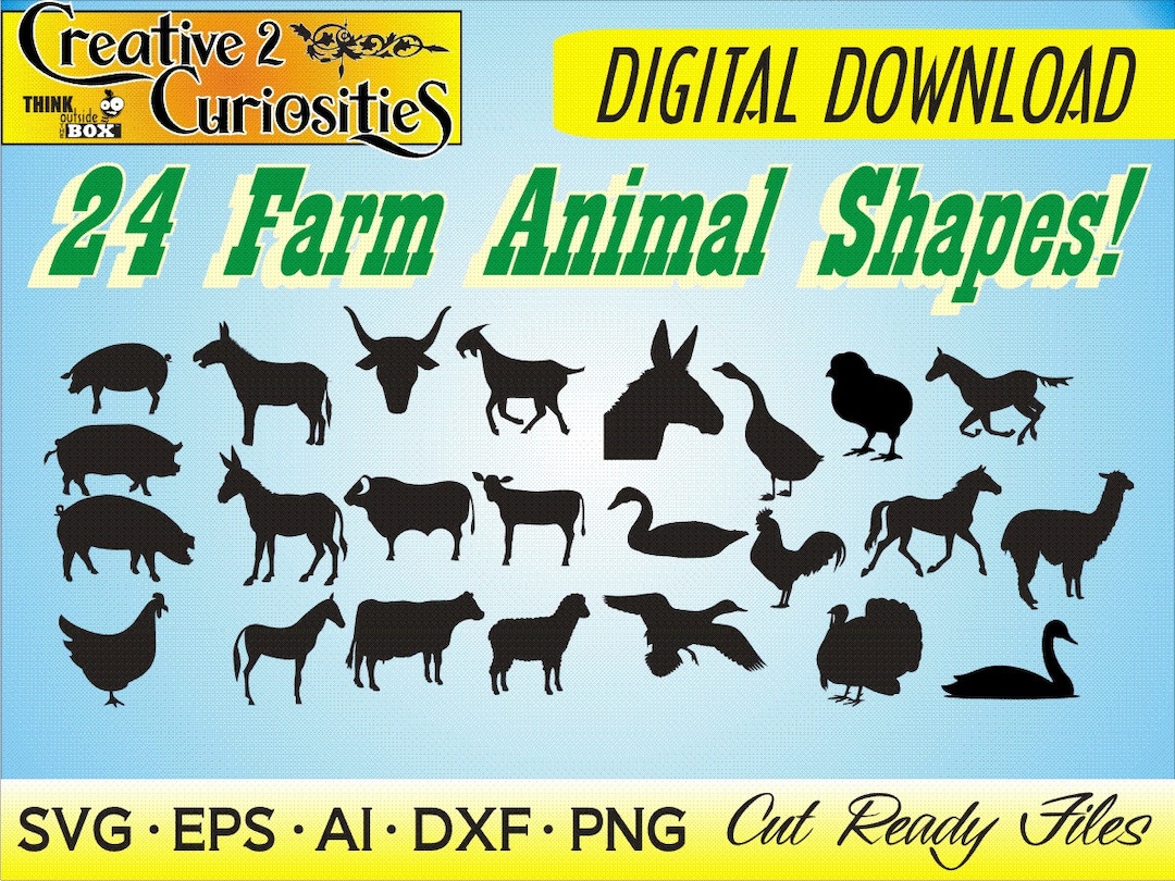 24 Custom Vector Farm Animal Shapes! Ready to Cut. - Etsy