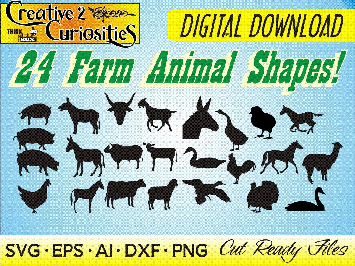 24 Custom Vector Farm Animal Shapes! Ready to Cut. - Etsy
