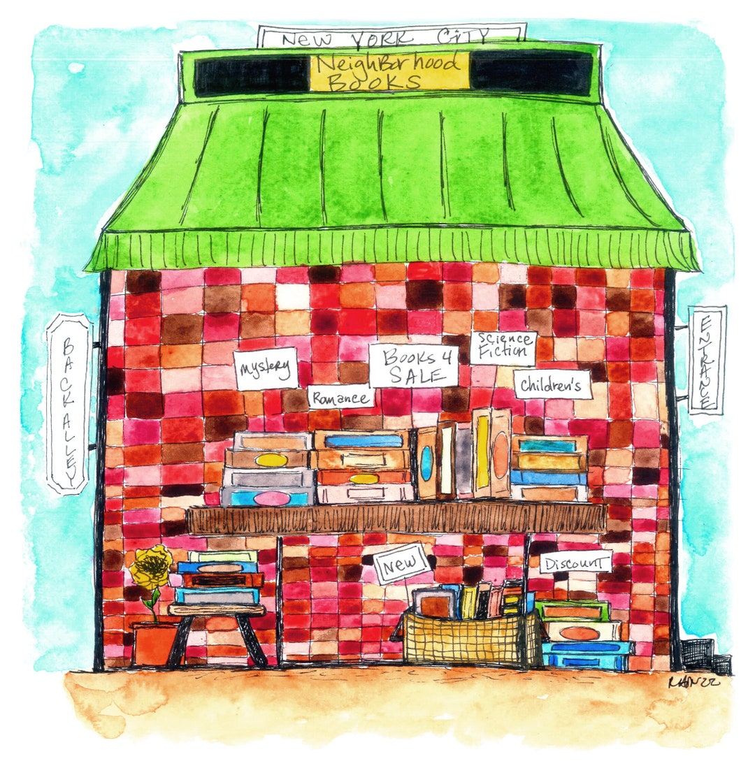 Neighborhood Books Watercolor Art Print. New York Alley. - Etsy