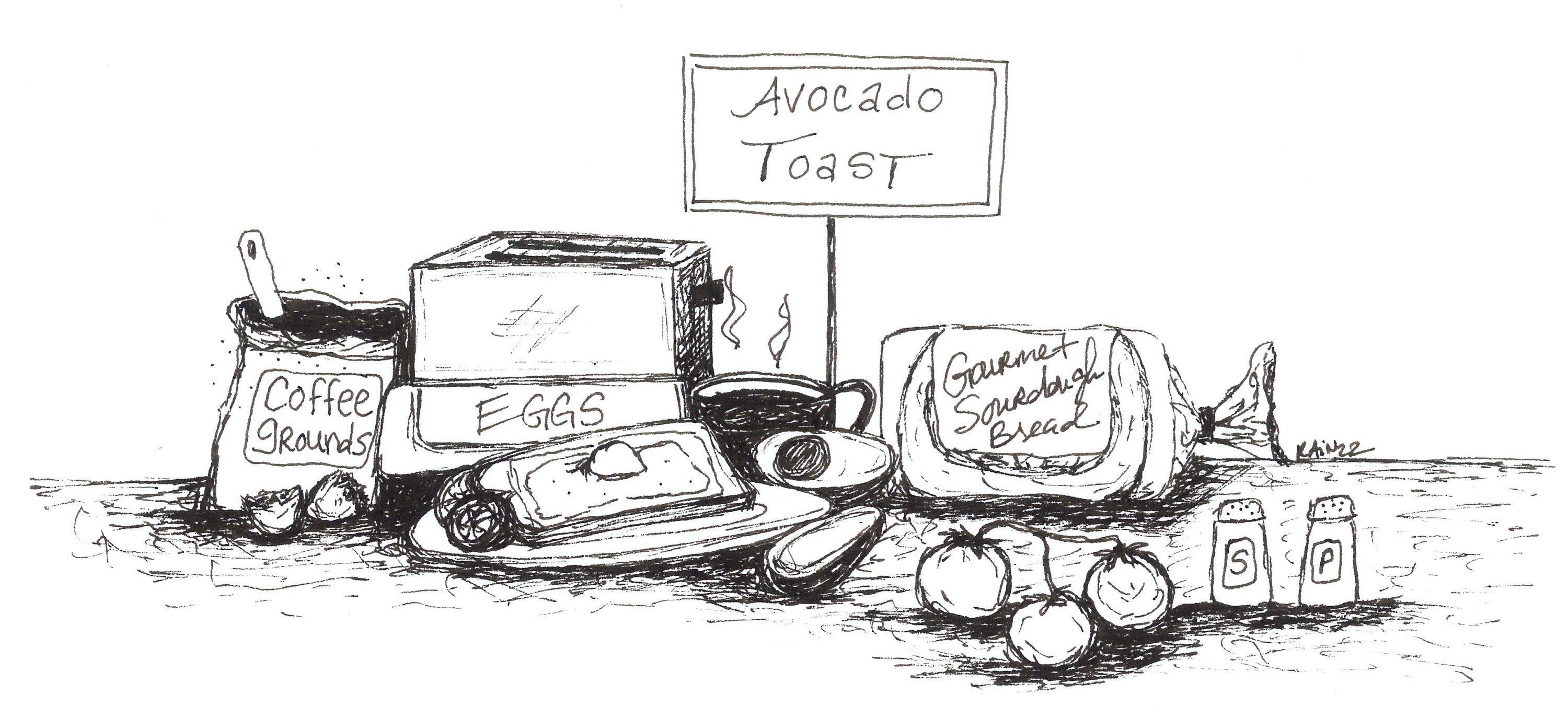 Avocado Toast, Pen and Ink Art Print, Kitchen Artwork, Breakfast Art ...