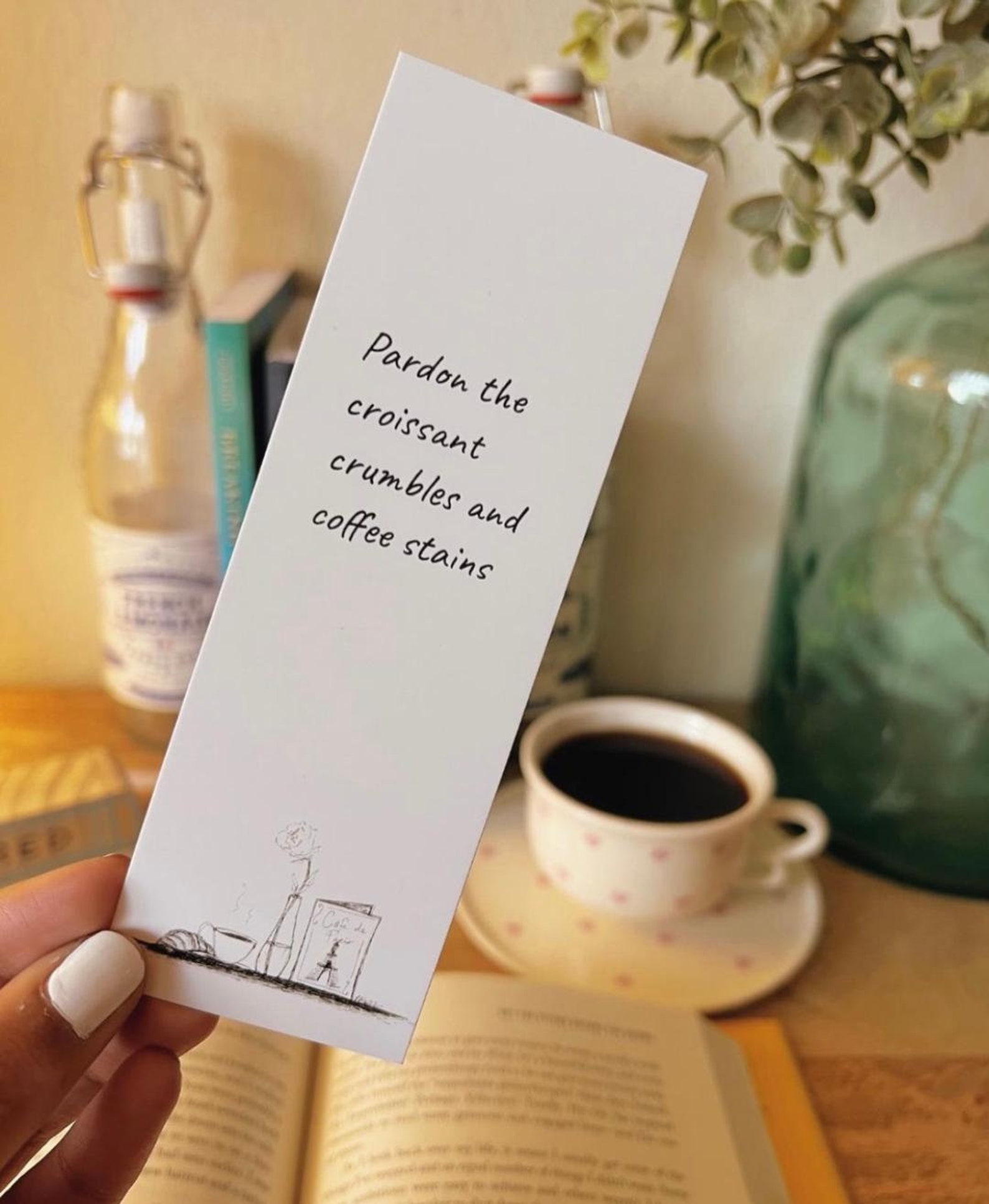 Croissants and Books Bookmark. Paris Cafe. Coffee and Croissants ...