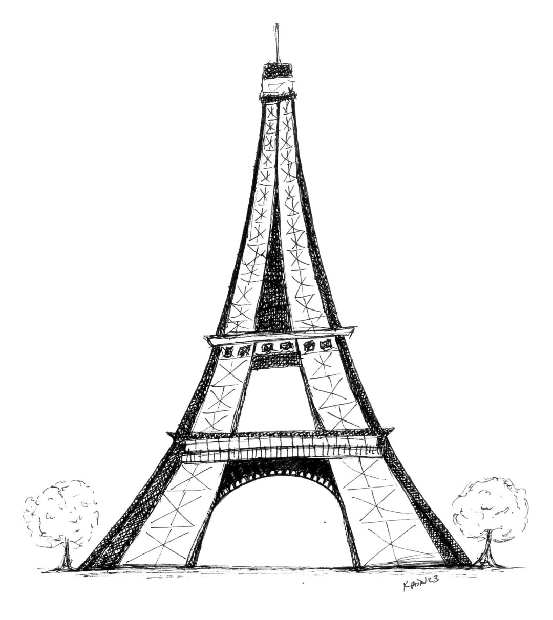 Eiffel Tower Pen and Ink Art Print Handmade Drawing - Etsy