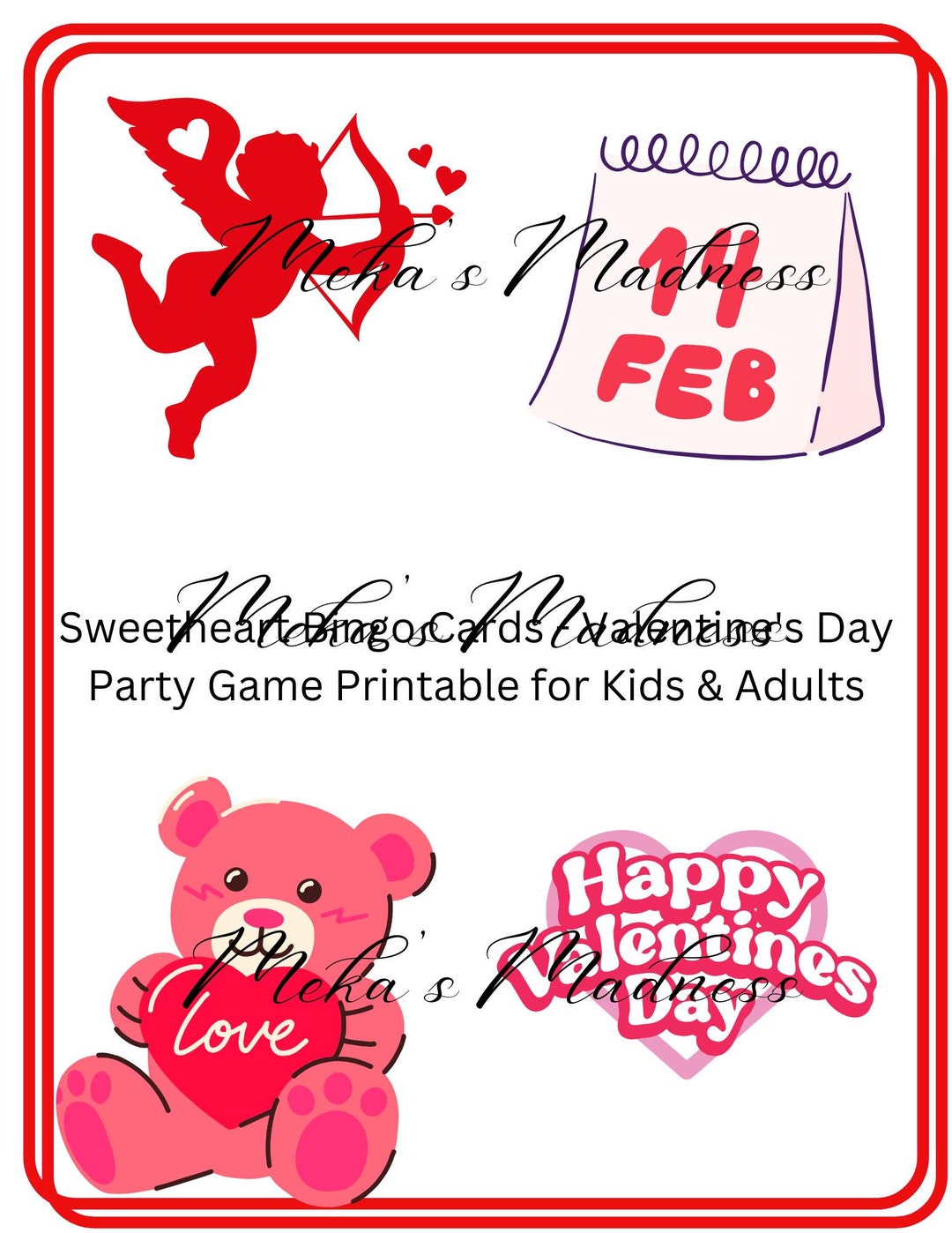 Sweetheart Bingo Cards Valentine's Day Party Game Printable for Kids ...