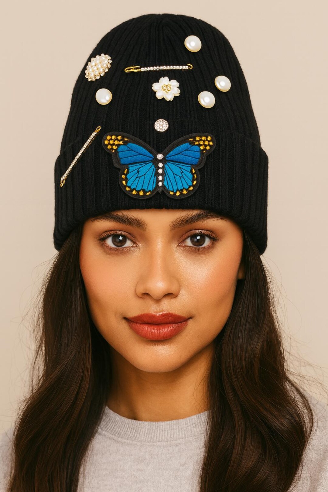 Jeweled Butterfly Beanie – HAND-DECORATED & UNIQUE - Etsy