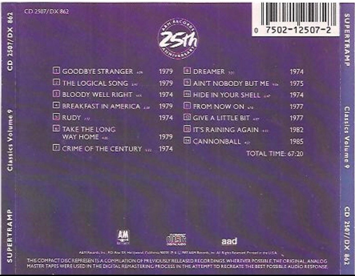 Supertramp - “A&M Records 25th Anniversary Classics Volume 9” CD - Etsy