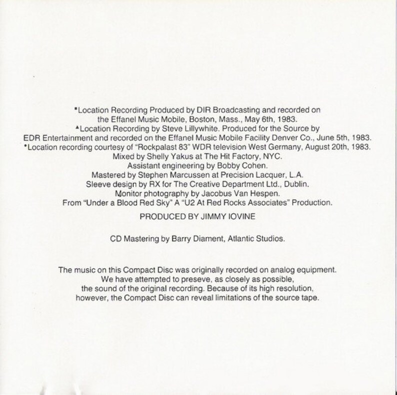 U2 “live - Under A Blood Red Sky” - CD - Etsy