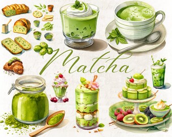 Matcha Watercolour Clipart. Green Tea Latte Drink Watercolor. - Etsy