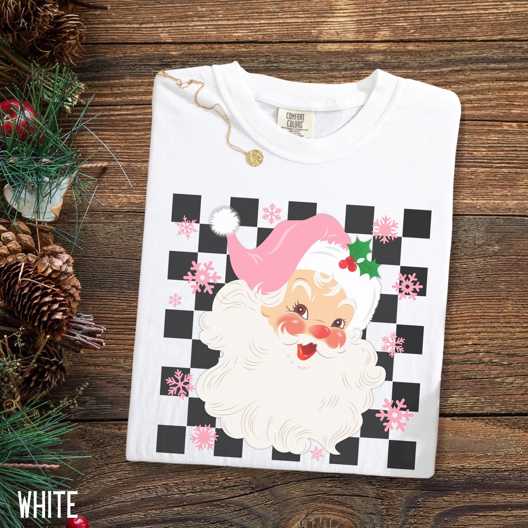 Pink Santa Shirt, Retro Christmas Crewneck, Vintage Santa T-shirt, Pink ...