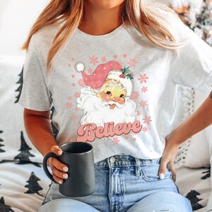 Pink Retro Santa Tee, Pink Christmas Santa Graphic Tee, Clothing, Retro ...
