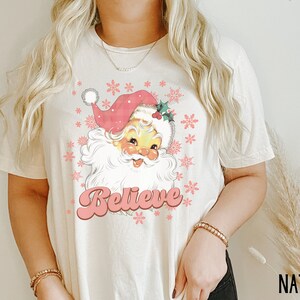 Pink Retro Santa Tee, Pink Christmas Santa Graphic Tee, Clothing, Retro ...