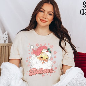 Pink Retro Santa Tee, Pink Christmas Santa Graphic Tee, Clothing, Retro ...