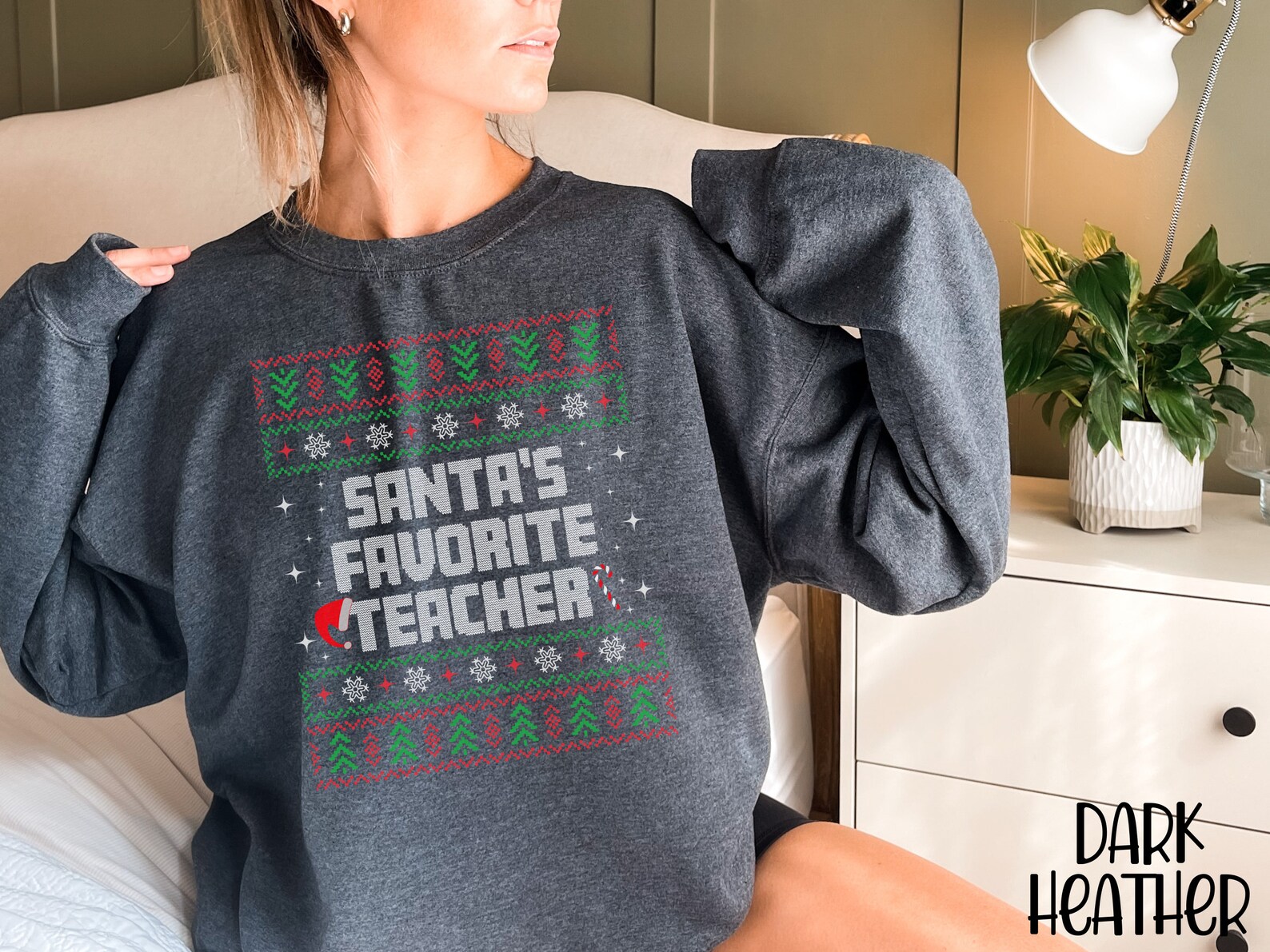 Santas Favorite Teacher Crewneck, Cute Teacher Christmas Ugly Sweater ...